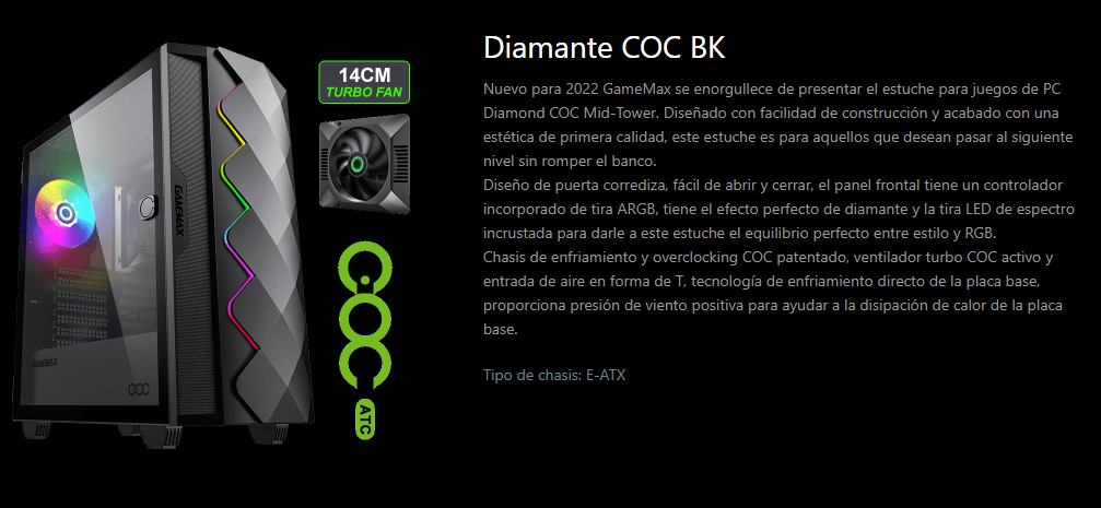 Gabinete Gamemax Diamond COC - Negro | Jasaltec