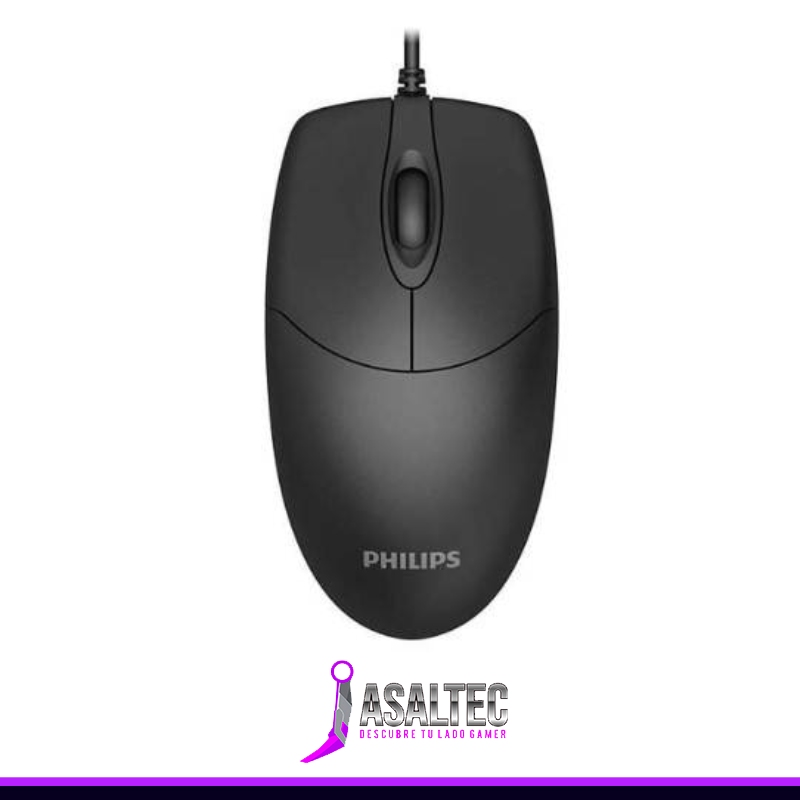 Mouse Philips M234, 3 Botones, 1.600DPI, Cableado, Negro | Jasaltec